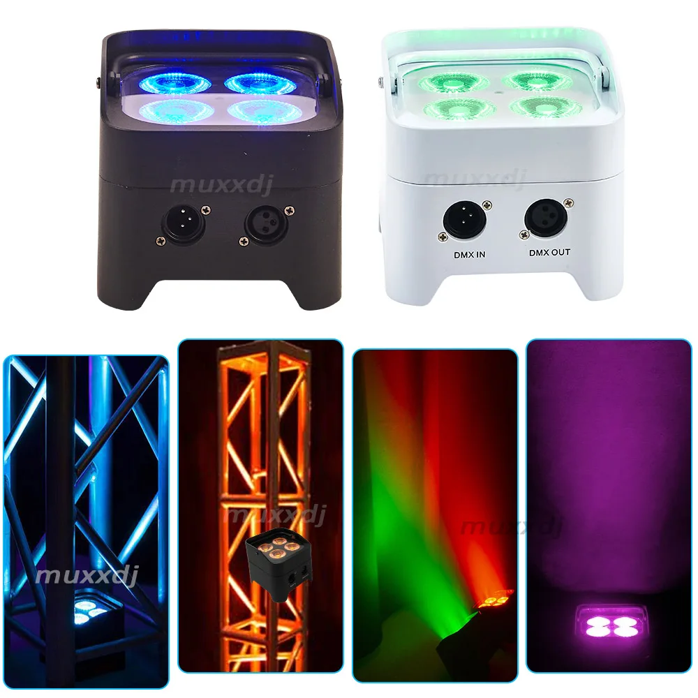 MUXXDJ Rechargeable Wireless LED Uplight 4x18 RGBAW UV 6in1