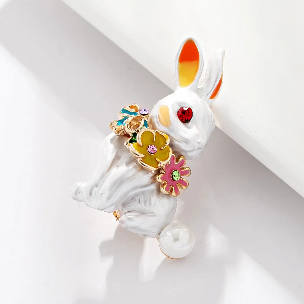 Japan Korea White Enamel Zodiac Rabbit Brooch Multicolor Cute Hare ...