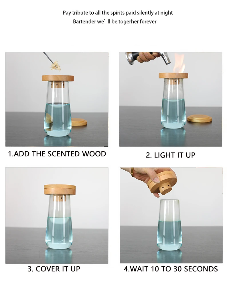 Glass Display Dome Cloche for Smoking Drinks with Wooden Base