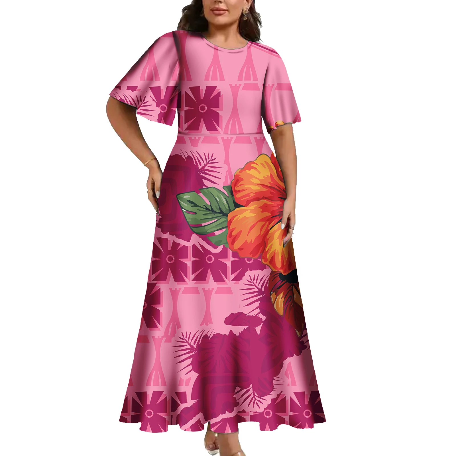 Custom Polynesian Tribal Hawaiian Flower Print Elegant Women's Dress Asia & Pacific Islands ...