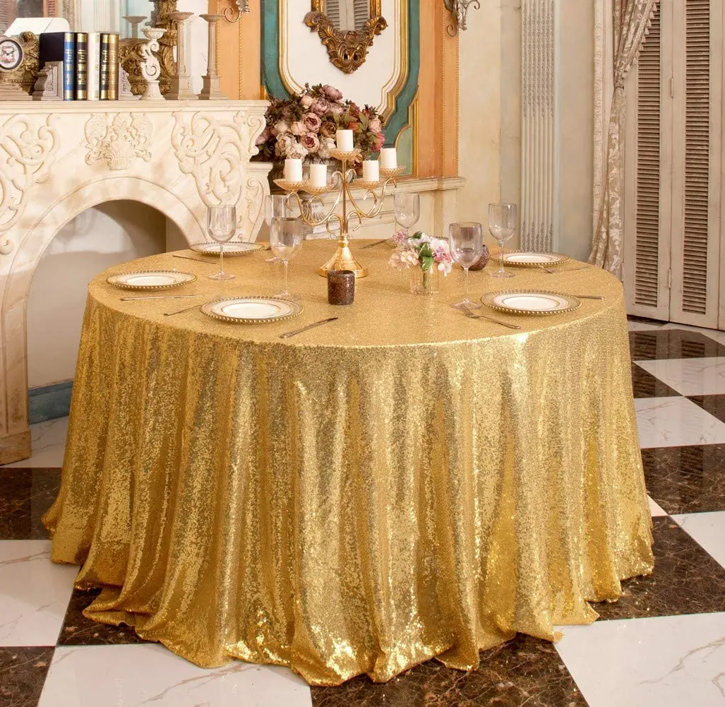 Elegant Custom Round Table Linens Party Sequin Tablecloths Wedding Gold ...