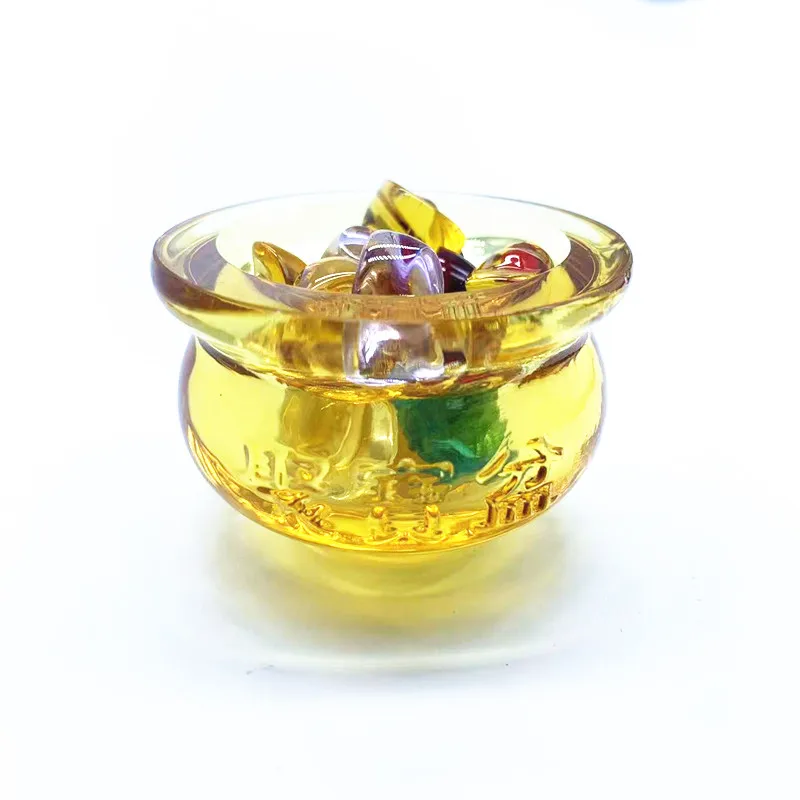 Handmade Crystal Glass Golden Treasure Basin with Yuan Bao Good Luck ...