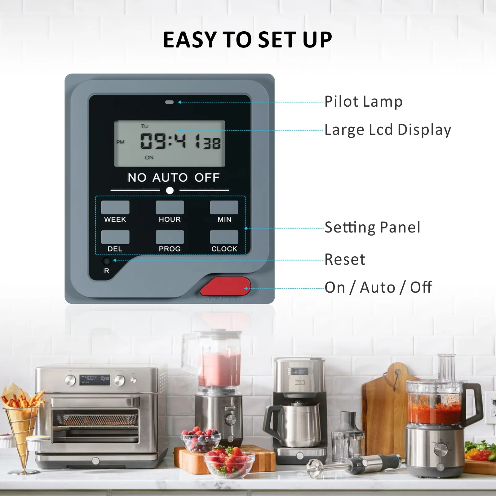 7 Day Programmable Digital Countdown Timer With Dual Outlet For Kitchen ...