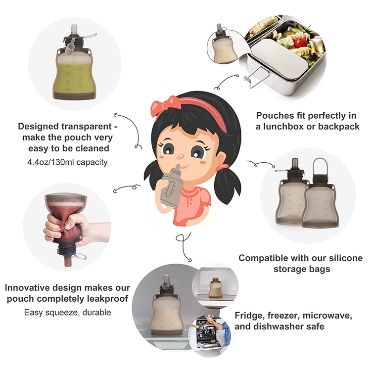 300ml Reusable Silicone Yummy Pouch Squeeze Refillable Baby Food ...