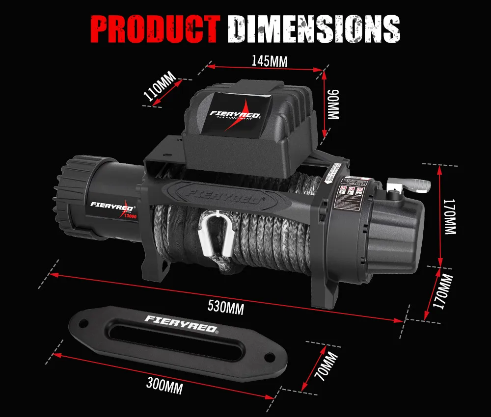 FIREYRED 12V 13000LBS IP67 Waterproof Electric Winch