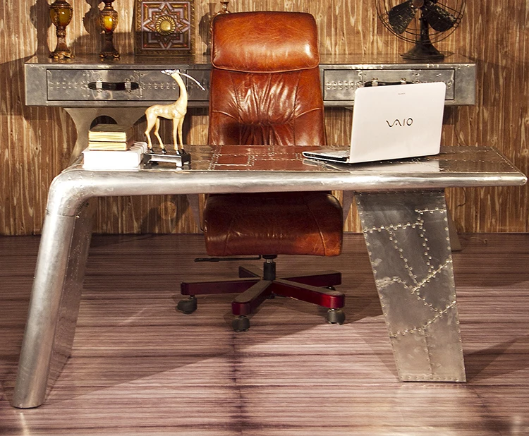 Aviation Antique Style Industrial Wing Executive Office Desk