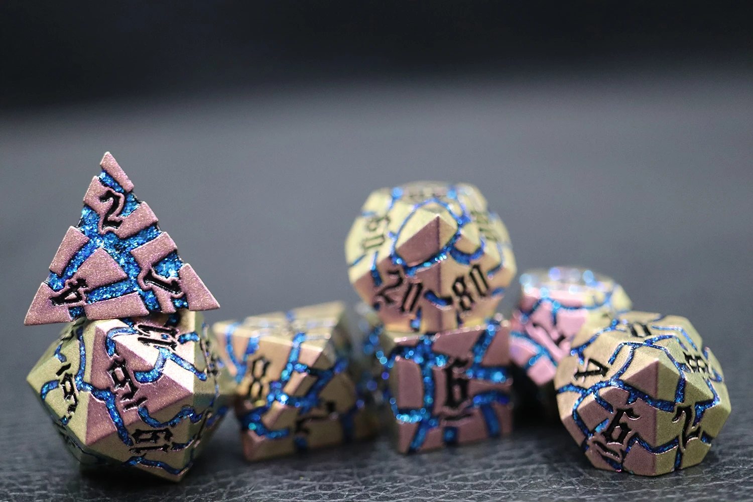 Blue Mica Glitter Sharp Edge Cracked Dice Set With Black Number For Dnd ...