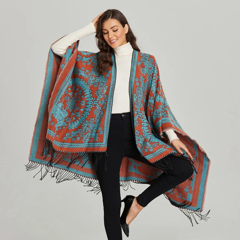 Latest Arrival Winter Warm Cashmere Capes Shawls Cashew Flower Cardigan ...