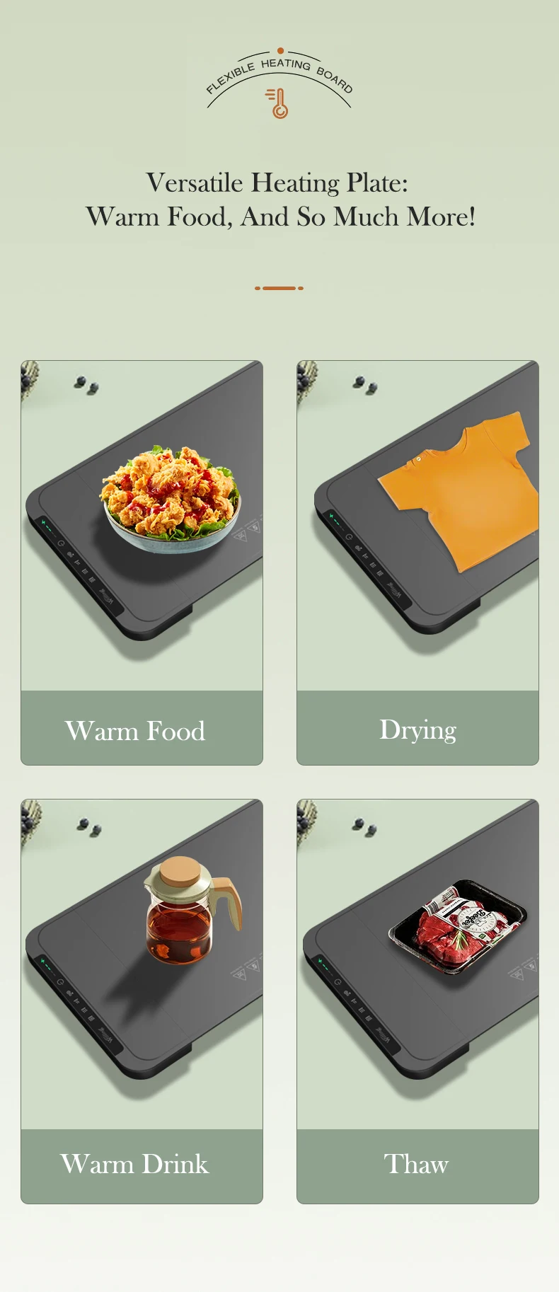 10000mAh Battery Rechargeable Foldable Electric Food Warming Tray ...