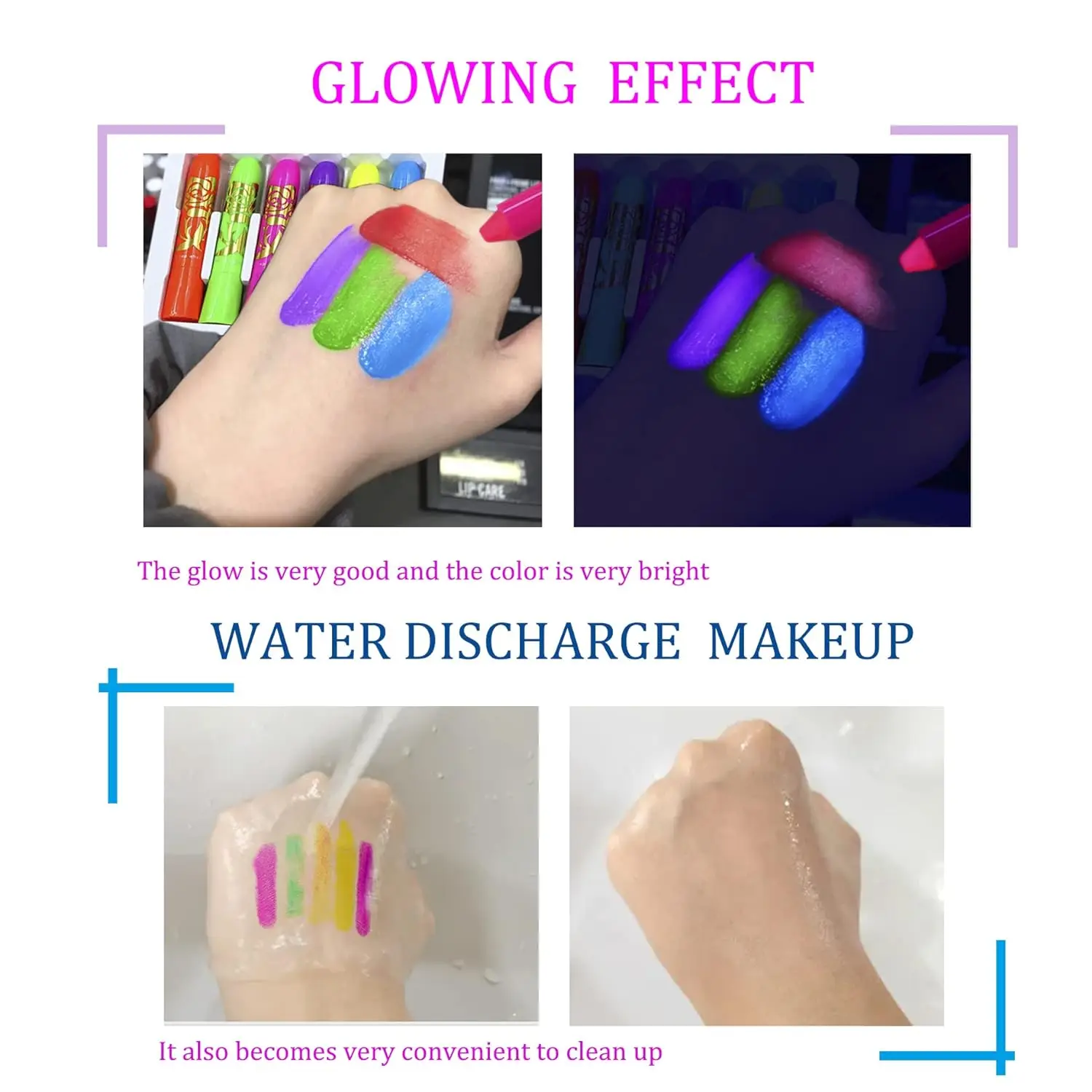 6 Colors Fluorescent Crayons Kit Glow in the Black Light Body Face ...