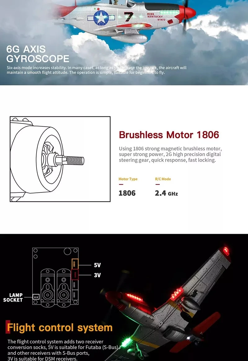 WLtoys XK A280 P51 Brushless 2.4GHz 4CH RC Stunt Fighter Jet Glider ...