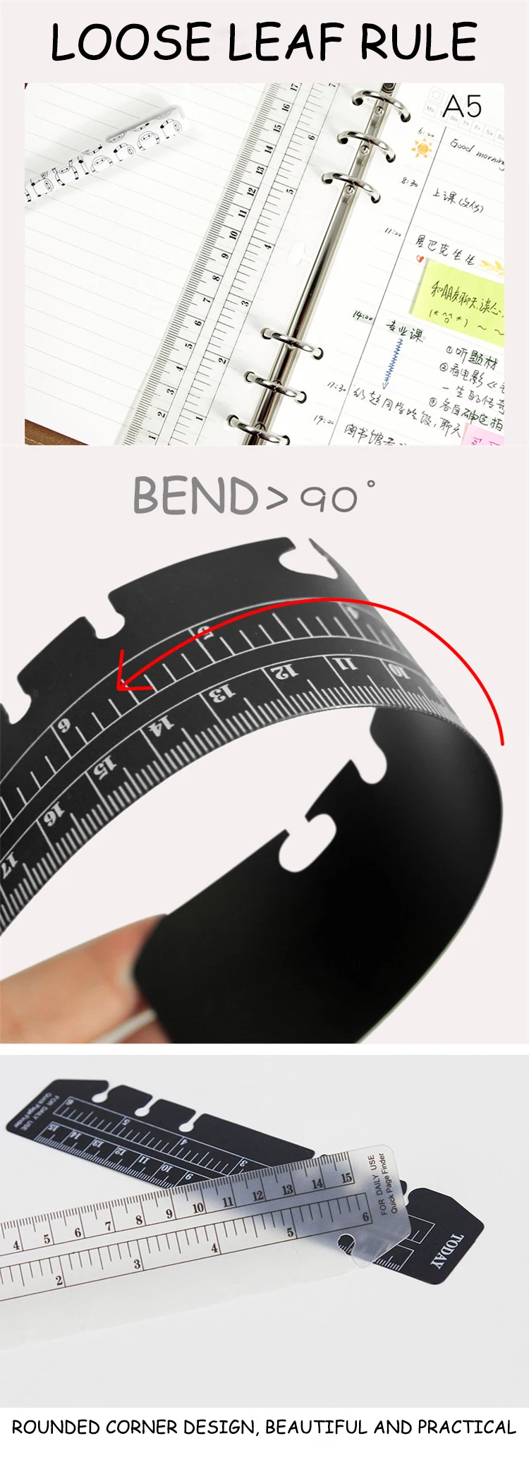 Pvc Septal Bookmark Ruler Thickened Loose-leaf Notebook Perimeter 6 ...