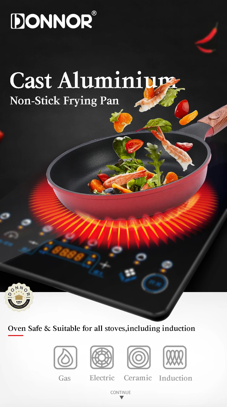 Donnor Metal Electric Induction Gas Stove Frying Pan With Lid Nonstick ...