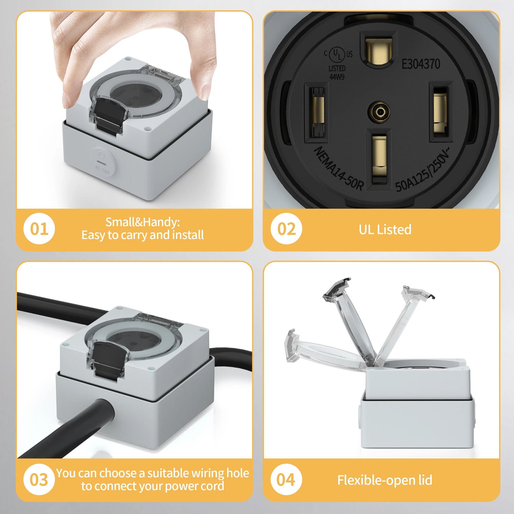 50 Amp Plastic Rv Power Outlet Box - Waterproof Nema 14-50r Socket & Oem