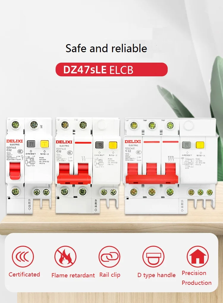DELIXI Dz47sle Series 6-125A 230V-400V ELCB/RCBO Earth Leakge Circuit Breakers 1P 1P+N 2P 3P 3P ...