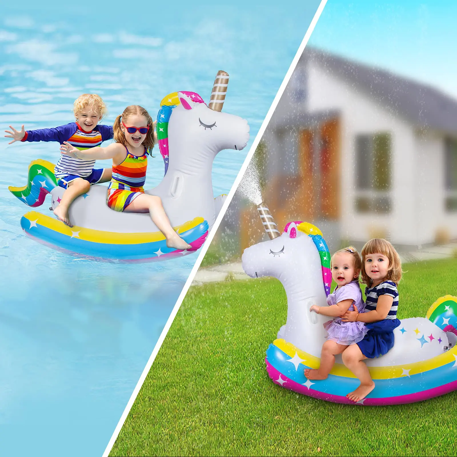 Inflatable Unicorn Sprinkler Pool Float Rocking Horse
