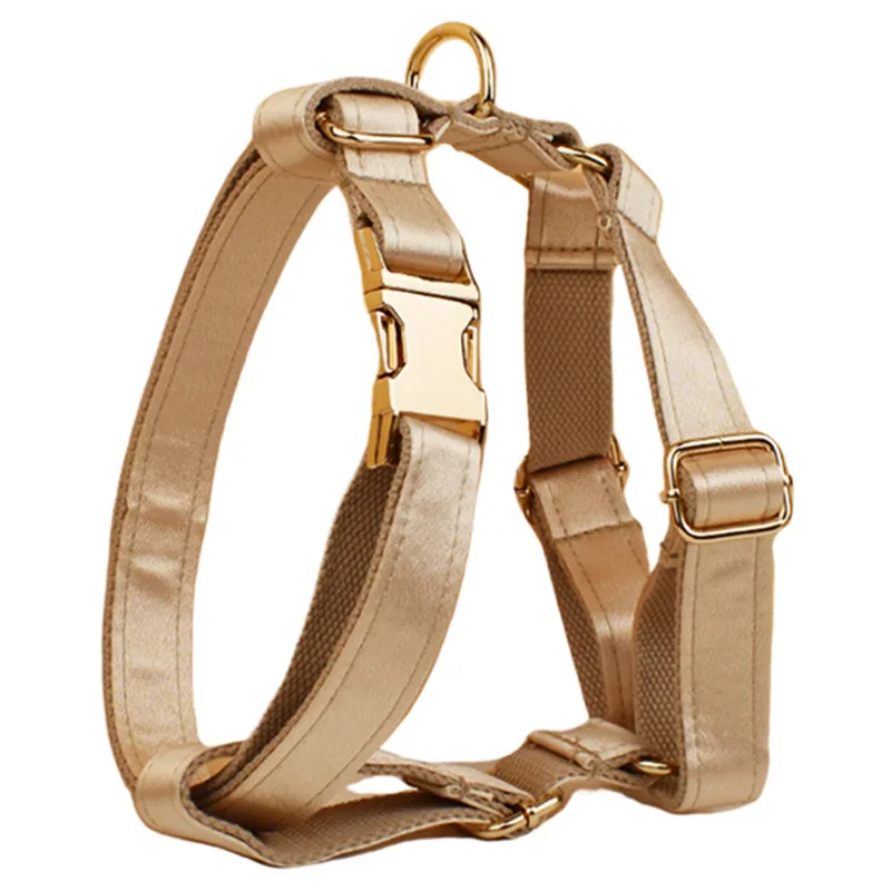 Luxury Adjustable Custom Gold Satin Dog Collar Cute Leash Harness Set ...