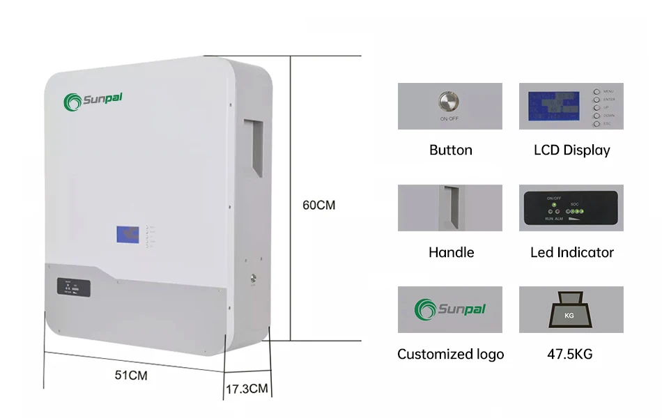 Sunpal-batería Powerwall De Iones De Litio,48v,200ah,100ah,10kwh ...