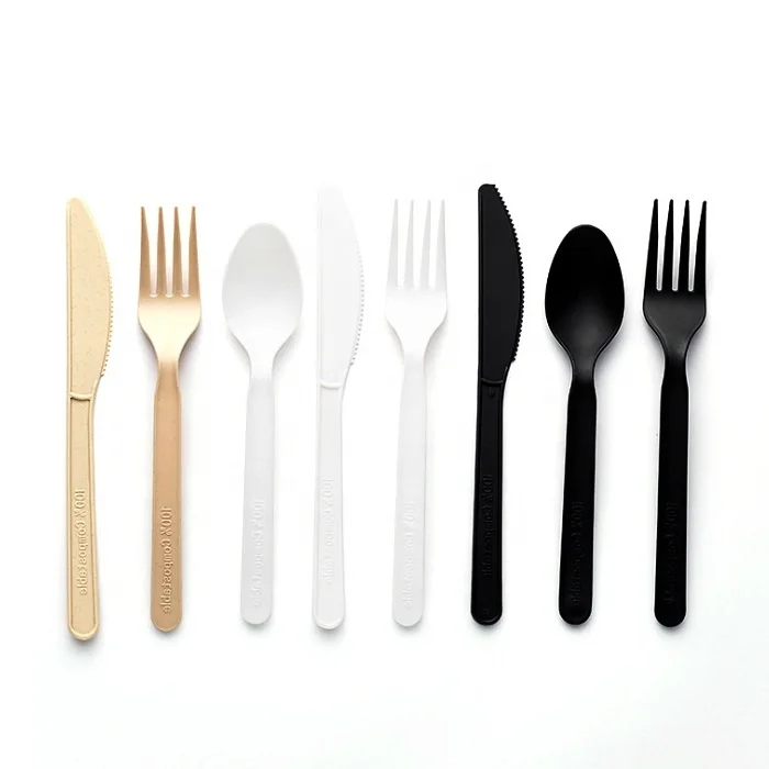 Biodegradable Pla Plastic Disposable Spoon Fork Knife Cutlery Set Flatware Set - Buy Eco ...