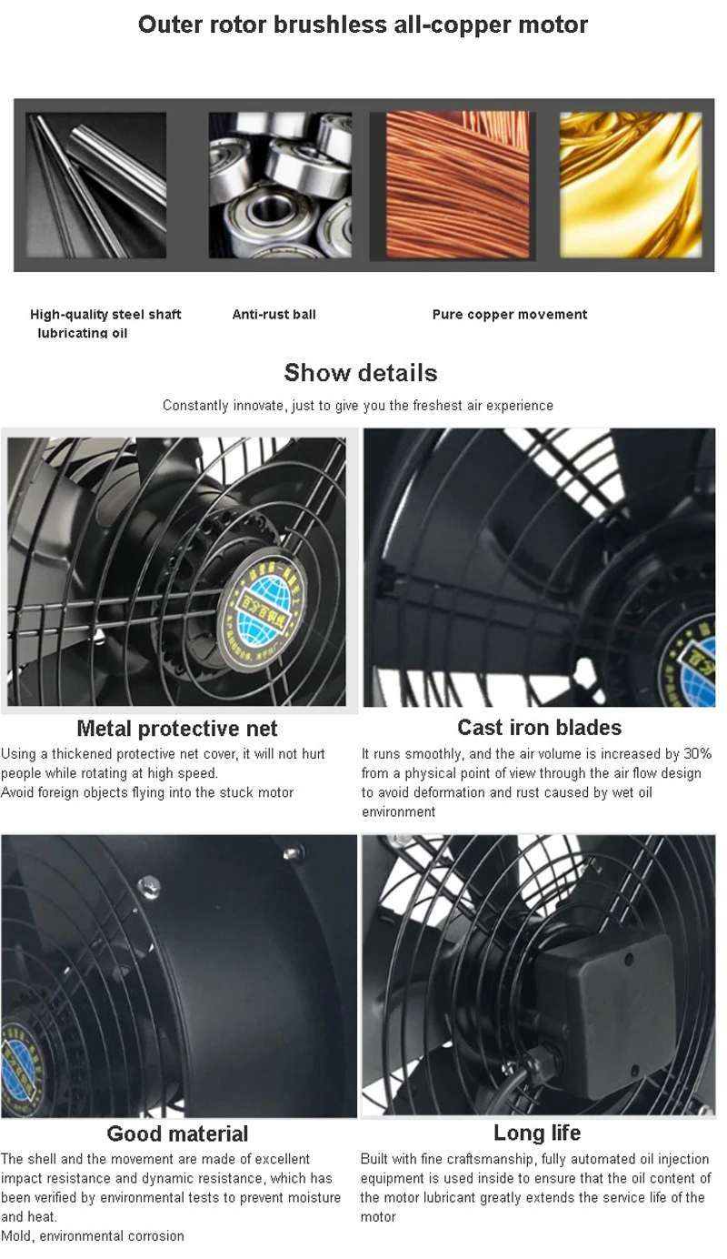 250mm Ac Compact Wall Fan Mounting Axial Fan With External Rotor Motor ...