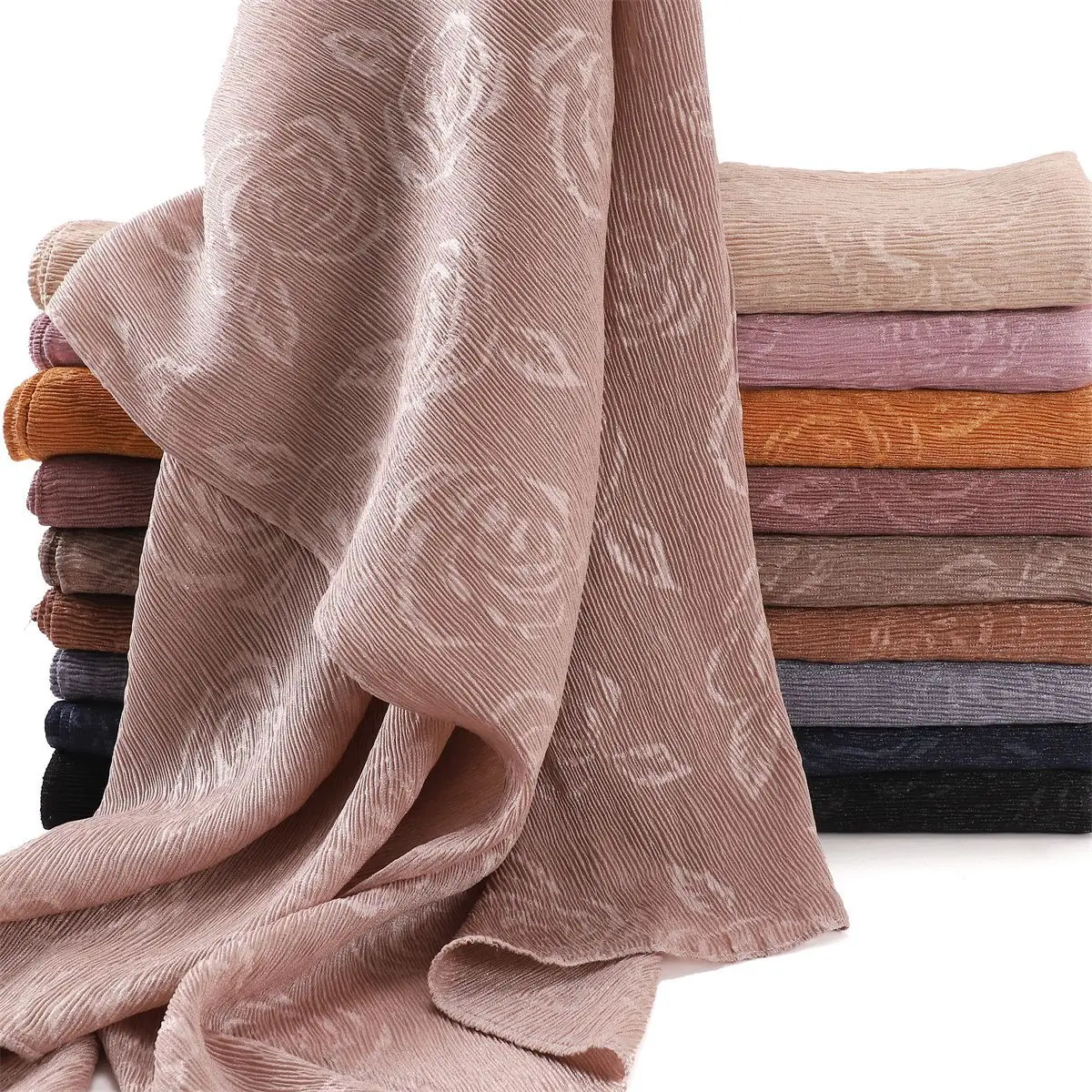 New Solid Long Silk Scarf Thin Breathable Embossed Rose Design Shining ...
