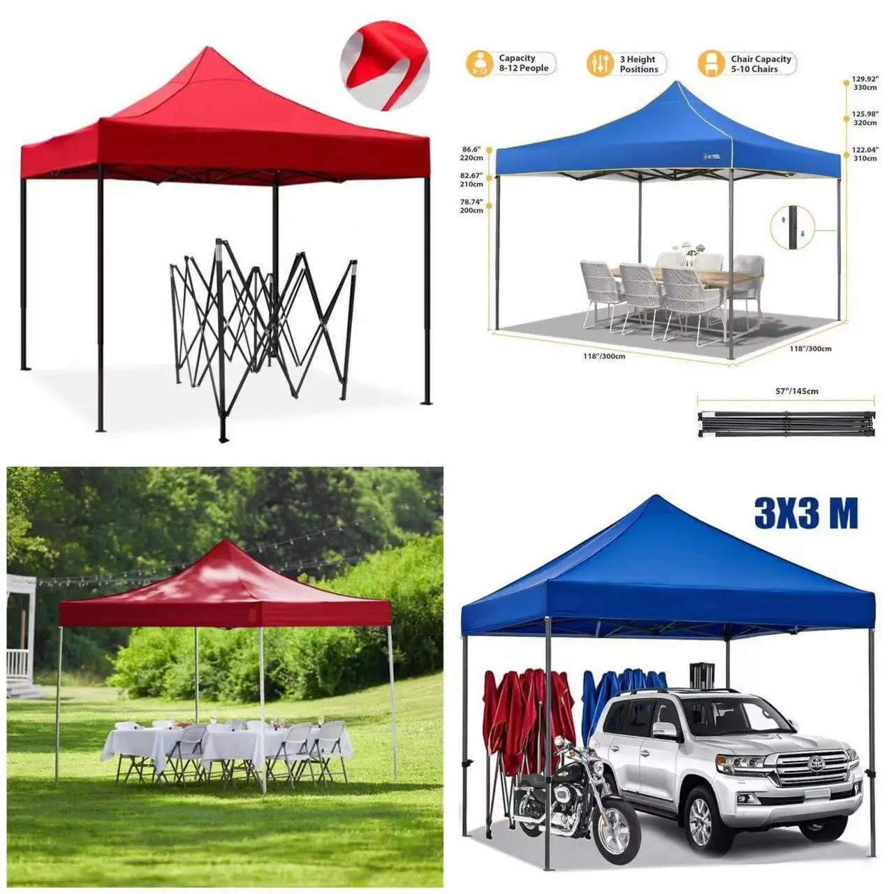 Blue 3x3 Meter Quadrilateral Pop-up Waterproof Foldable Outdoor ...