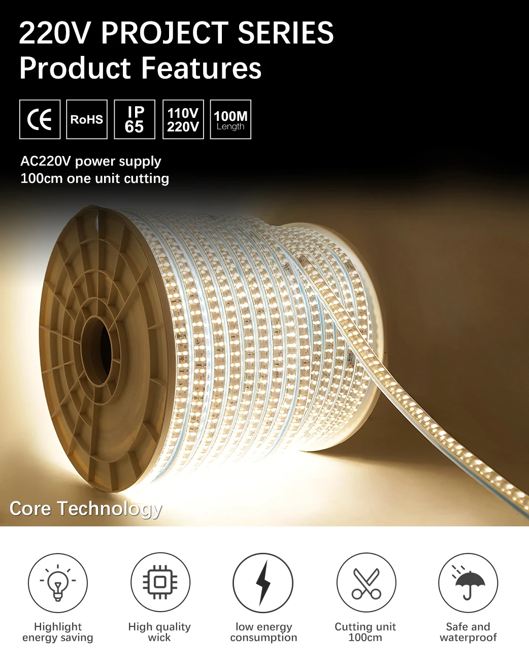 Ac220v Smd 2835 Led Strip Lights Ip65 Waterproof 100 Meters 120leds ...