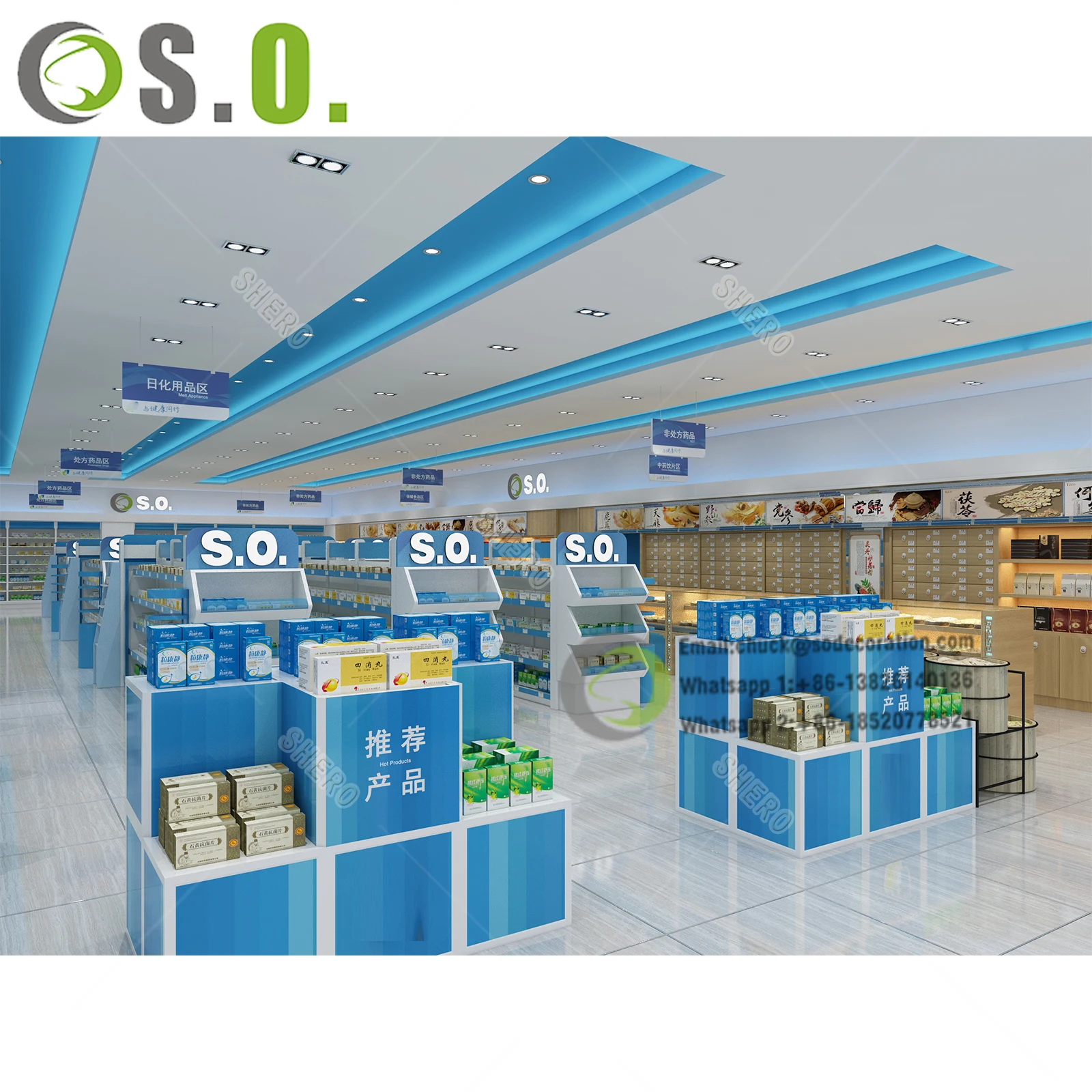 Retail Wood Wall Display Rack Pharmacy Store Shelf Design Pharmacy Shop ...