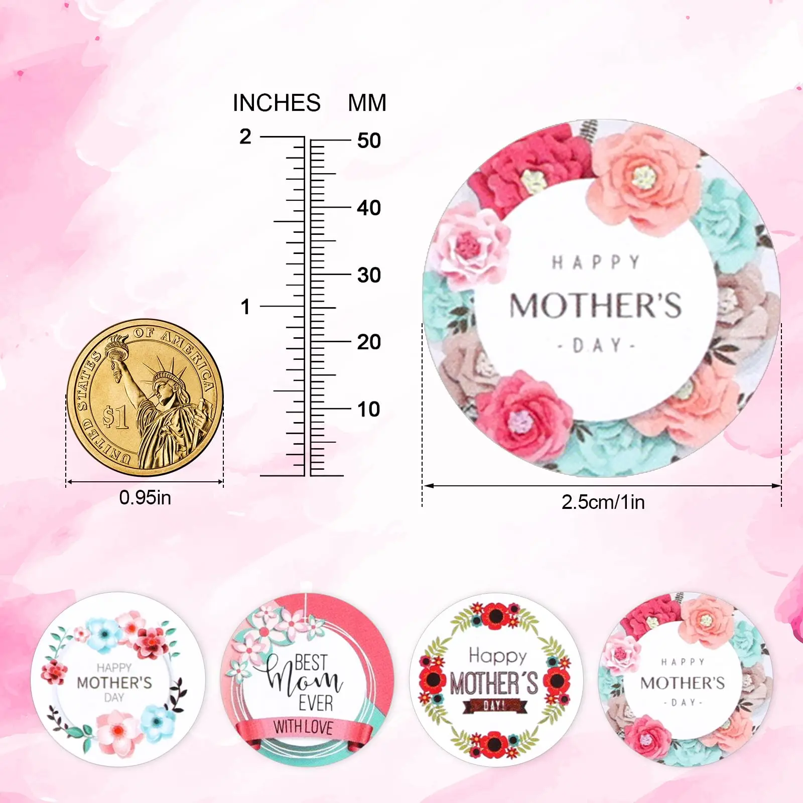 1 Inch Round Happy Mother's Day Tags Self-adhesive Happy Mothers Day ...