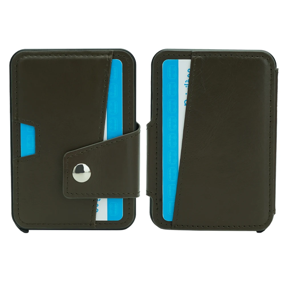 2025 Leather Minimalist Wallet Expandable Card Holder Cash Slot Metal ...