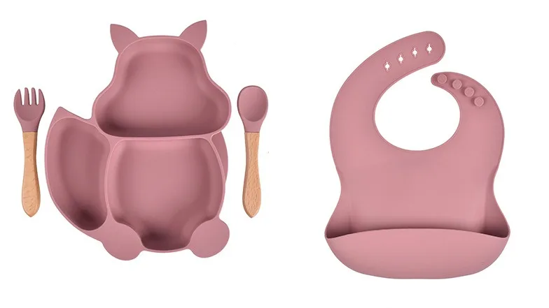 Children Silicone Tableware Dinnerware Plate Set Bowls Kid Toddler Food ...