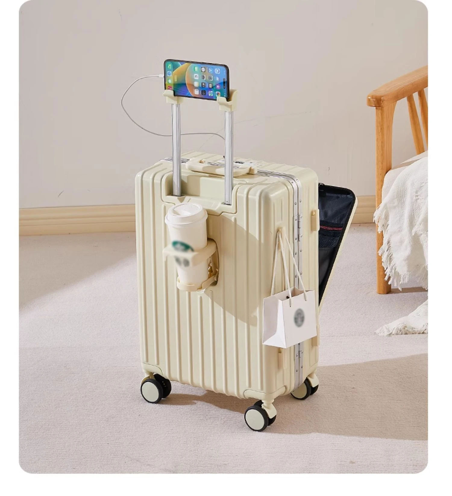 Multifunctional Smart Front Open Luggage With Usb Port Cup Holder 20 ...