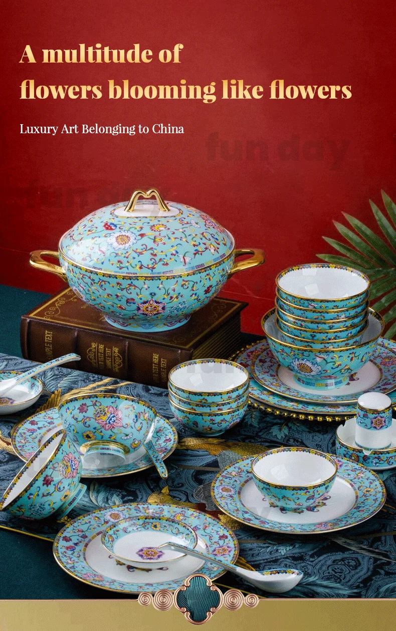 80 Pcs Dinnerware Sets Luxury Gift Arabic Tableware Bone China Dinner ...