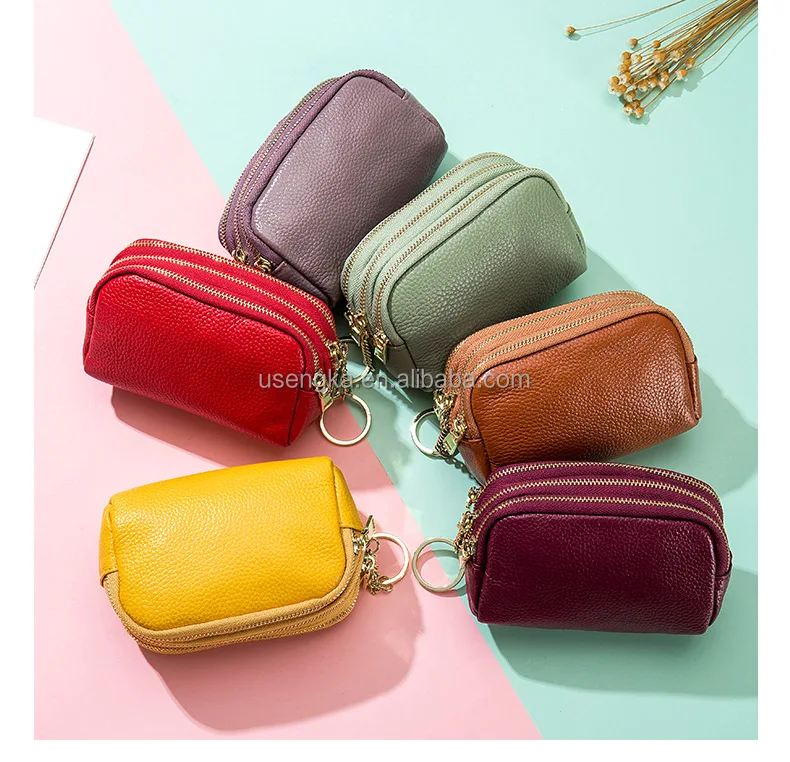 Vintage Retro Genuine Leather Card Wallet Zipper Luxury Designer Key ...