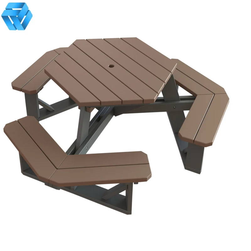 Hexagonal 6 Seaters Outdoor Dining Table Eco Protection Materials ...