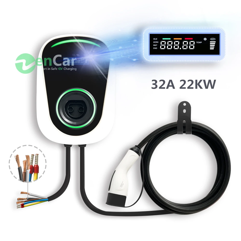 Adjustable 32a 3phase 22kw Ev Wallbox Fast Electric Car Charger Station With Cable - Buy Ev ...