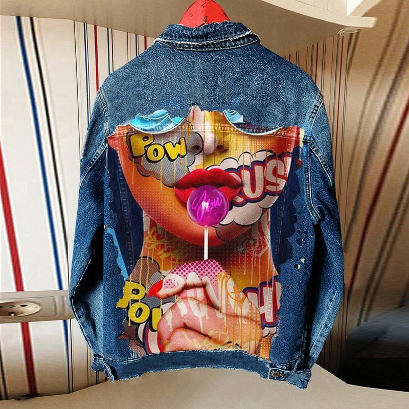 Trendy Women's Denim Cartoon Print Jeans Jacket - Yiluhong