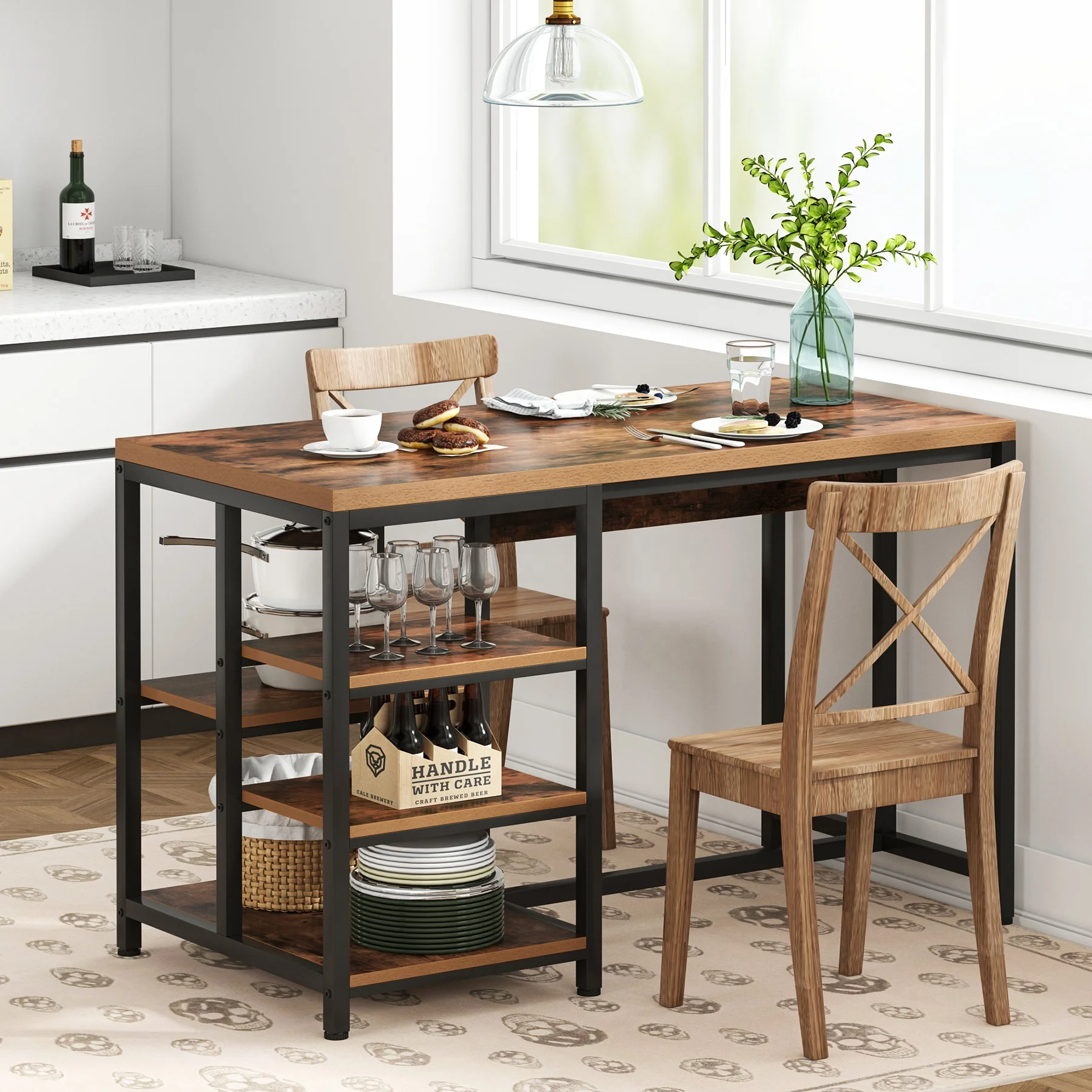 Tribesigns Modern Industrial Small Wood Dining Table With Storage ...