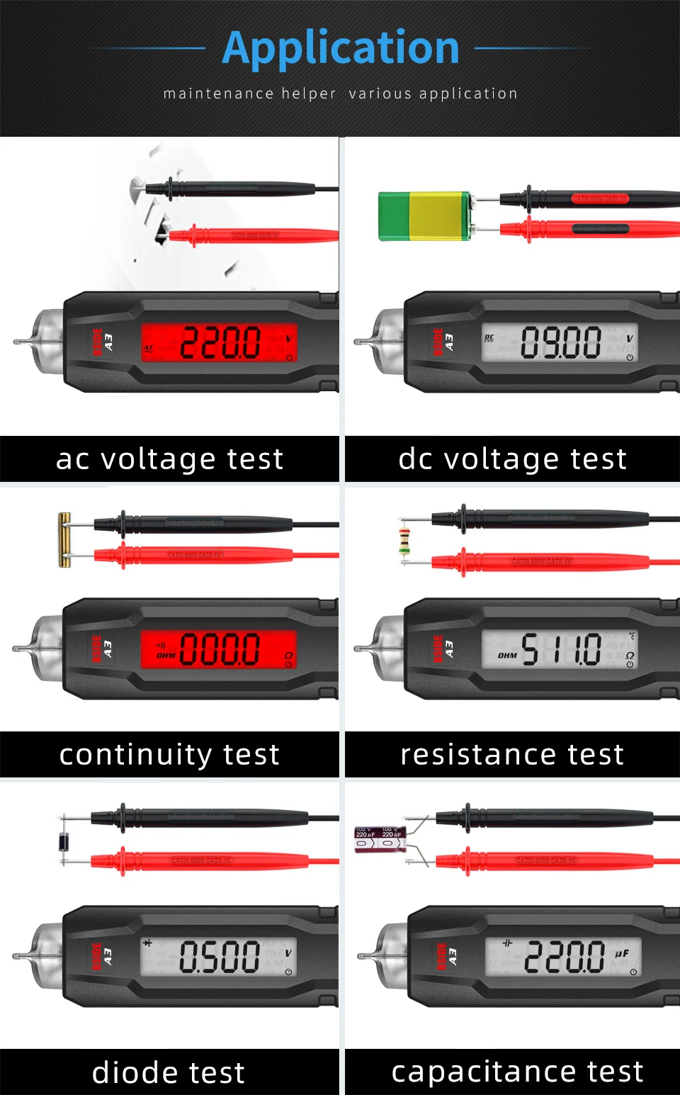 Bside A3 Digital Multimeter Pen-type Voltage Tester With Ncv,Ac Dc ...