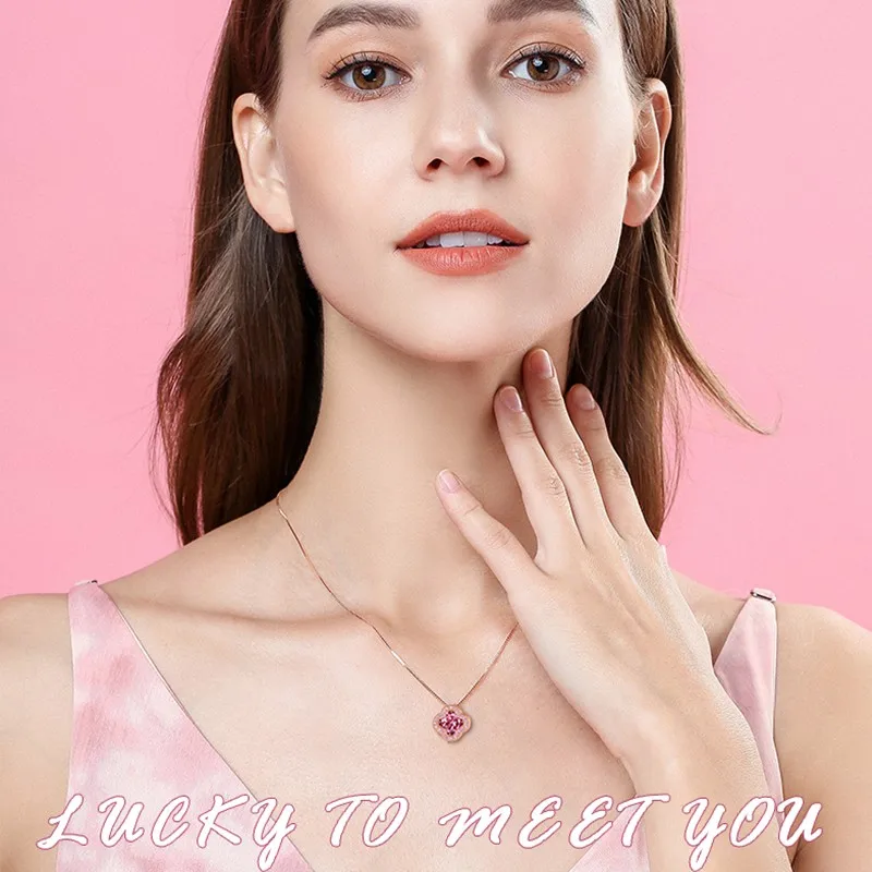 Wholesale Women Jewellery 925 Sterling Silver Four Leaf Clover Pink
