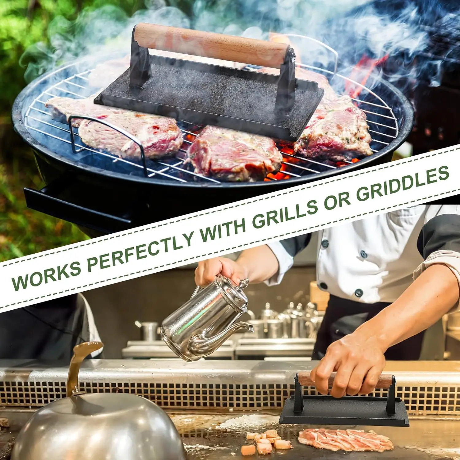 Heavy-duty Cast Iron Smash Burger Barbecue Presses Bacon Press Meat ...