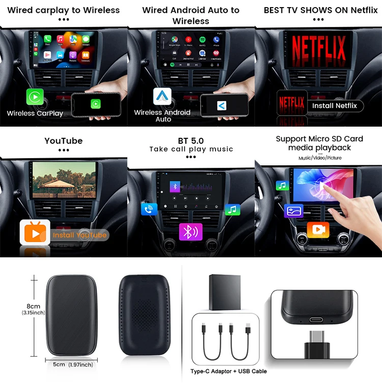 Grandnavi Plug and Play Universal Wireless Carplay AI Smart Box