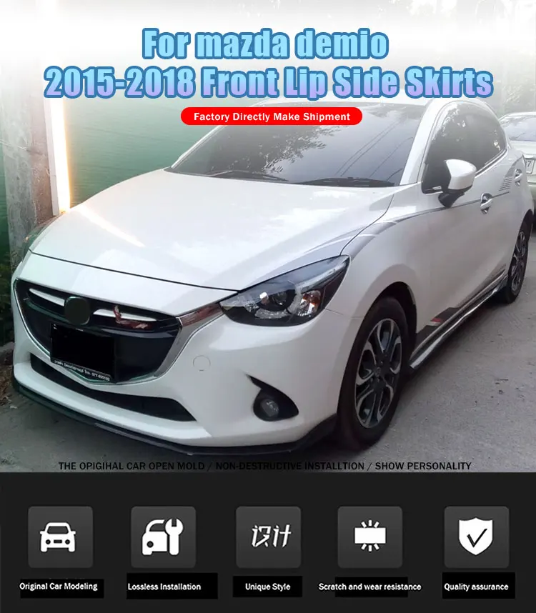 New Mazda Demio 2014-2020 Front Lip & Side Skirts Body Kit, Matte Black ...
