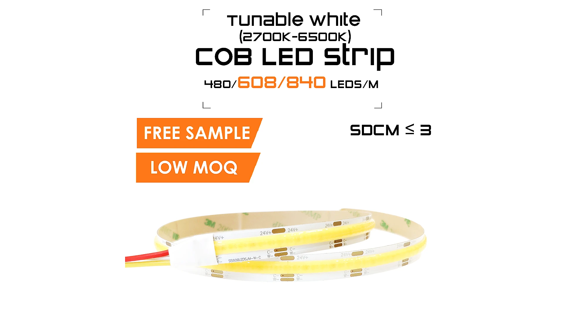 Adjustable Dual White Cct Led Strip Tunable White Cob 24v 12v Ip20/ip66 Light Strips For ...