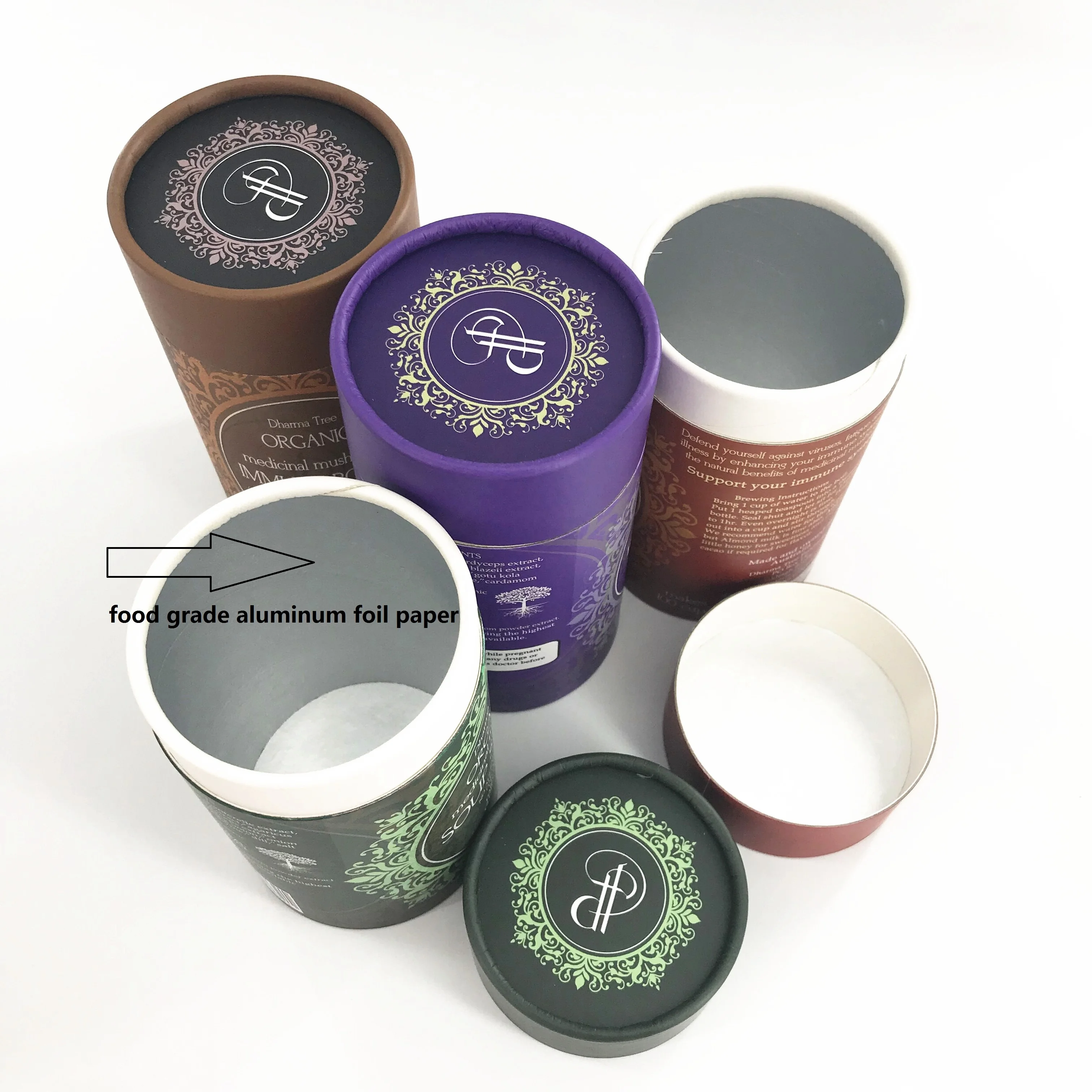 Air Tight Food Grade Cardboard Cylinder Metal Lid 100% Biodegradable ...