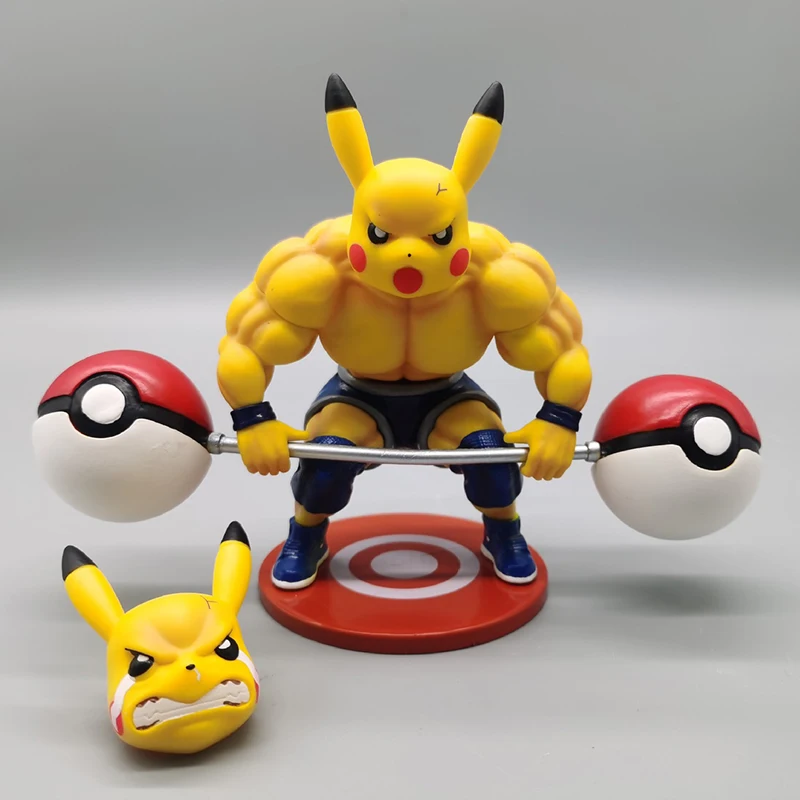 20cm Anime Pokemoned Figure Muscle Fitness Lifting Barbell Action ...