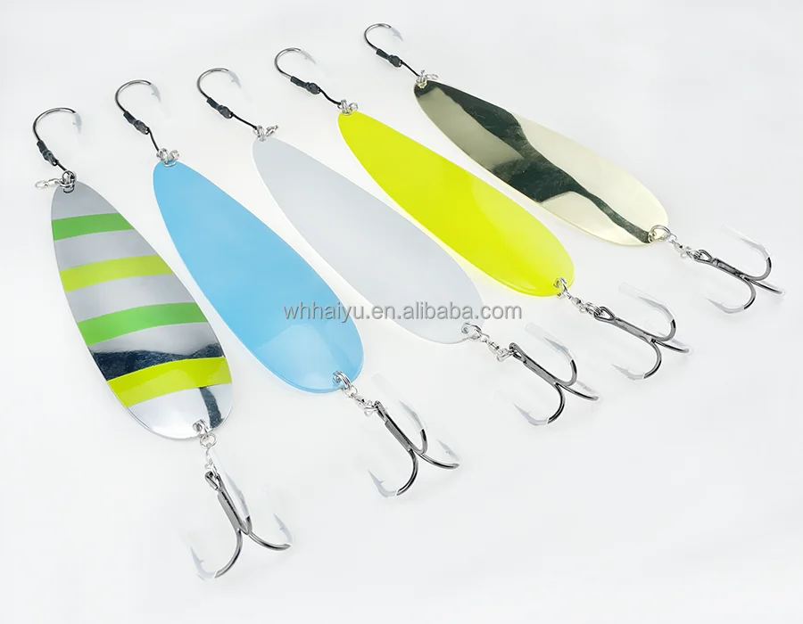 24g 110mm Fishing Baits Heavy Metal Flutter Spoon Blade Salmon Trolling ...