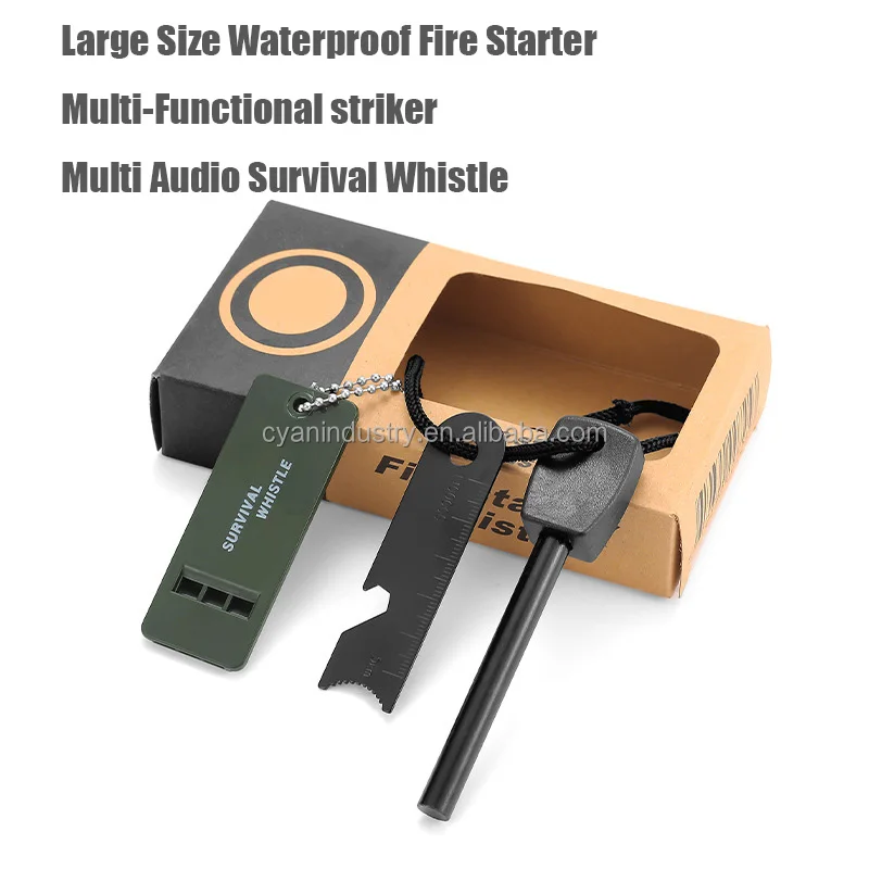 Fire Starter With Striker Lanyard and Whistle Waterproof Flint Fire ...