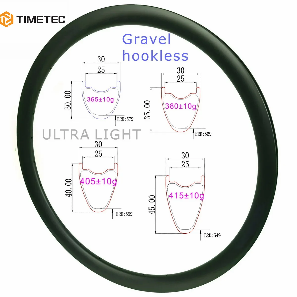 700C Hookless Gravel Road Carbon Rims 25mm Internal Width Super Light ...