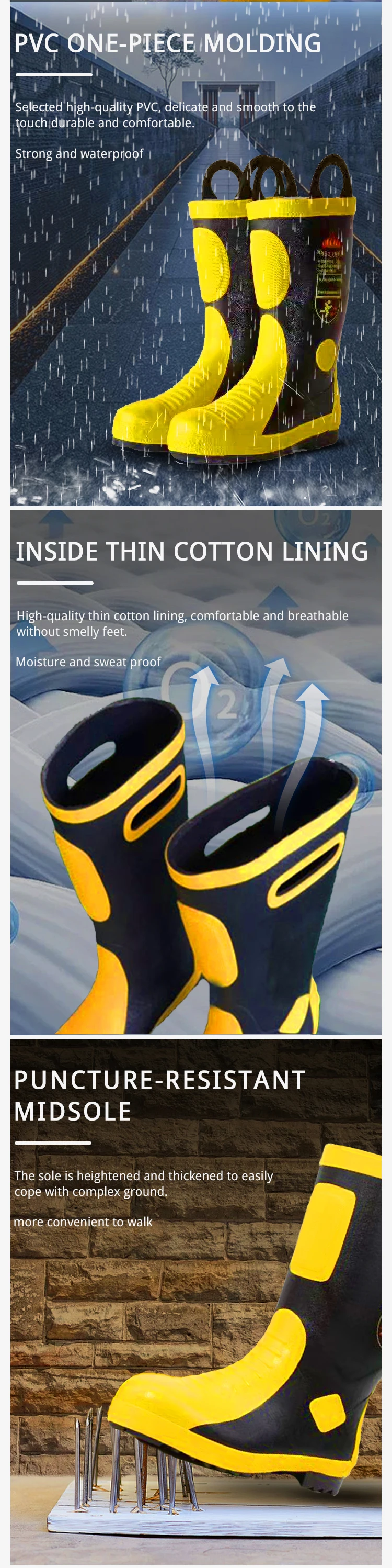 Pvc One-piece Firefighting Fireman Boots Cotton Lining Anti-puncture ...